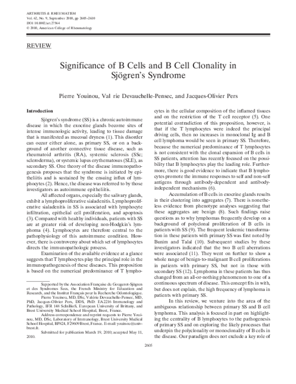 (PDF) Significance of B cells and B cell clonality in Sjögren's ...