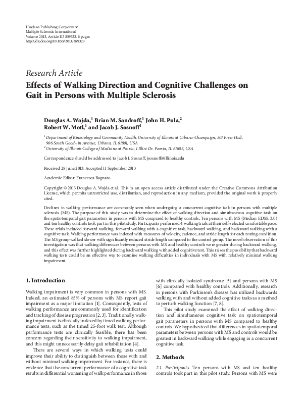 (PDF) Effects of walking direction and cognitive challenges on gait in ...