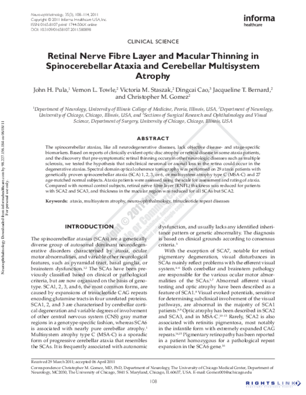 (PDF) Retinal Nerve Fibre Layer and Macular Thinning in Spinocerebellar ...