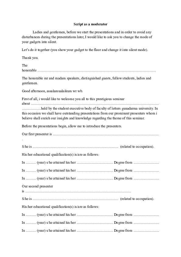 (DOC) Script as a Moderator (Naskah menjadi seorang Moderator)