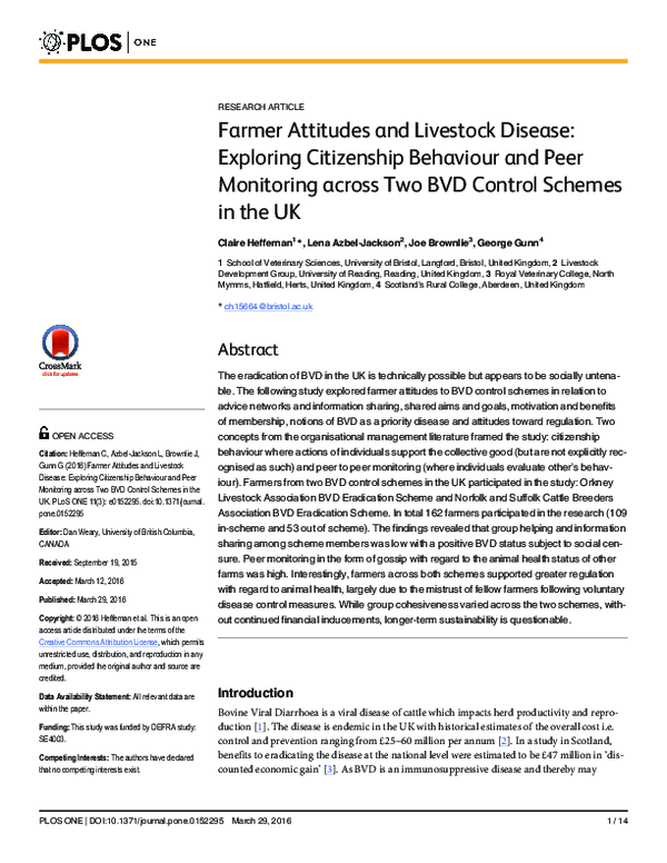 (PDF) Farmer Attitudes and Livestock Disease: Exploring Citizenship ...