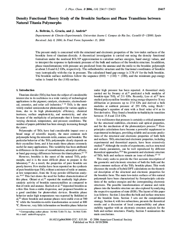 (PDF) Density Functional Theory Study of the Brookite Surfaces and ...