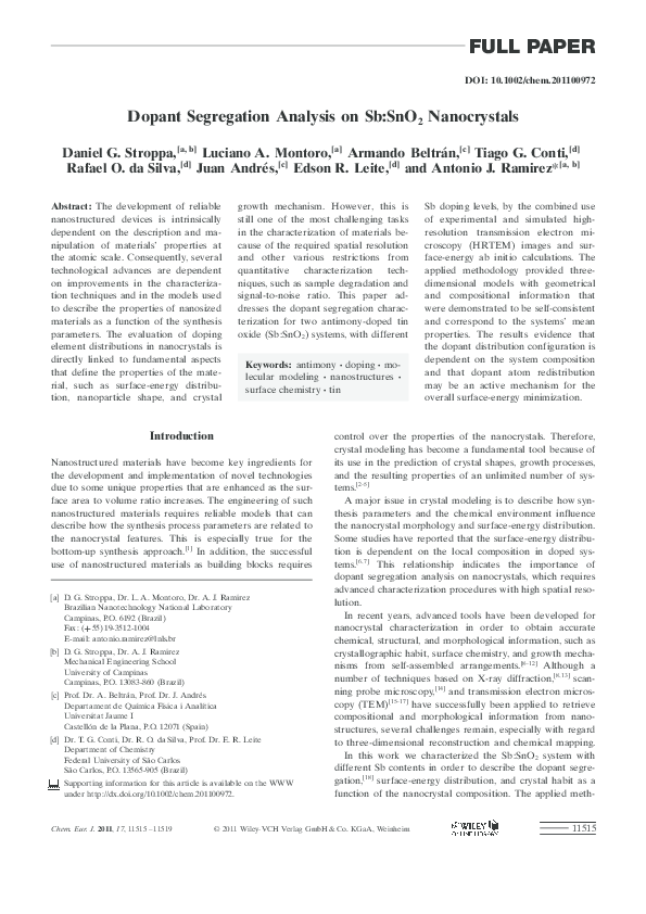 (PDF) Dopant Segregation Analysis on Sb:SnO2 Nanocrystals