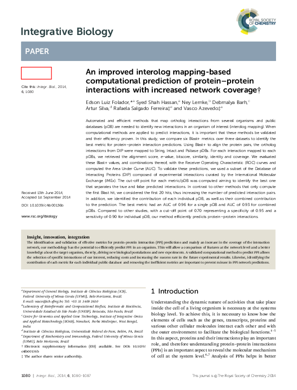 (PDF) An improved interolog mapping-based computational prediction of ...