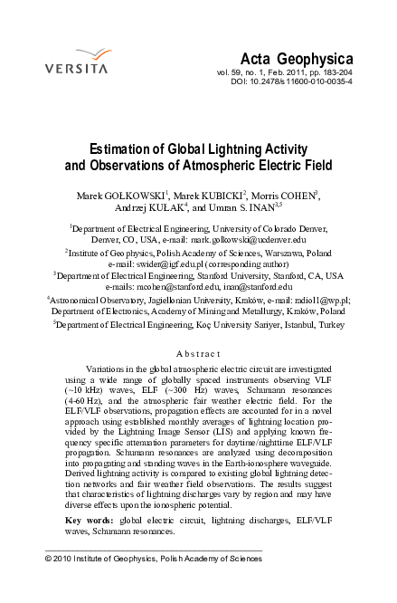 (PDF) Estimation of global lightning activity and observations of ...