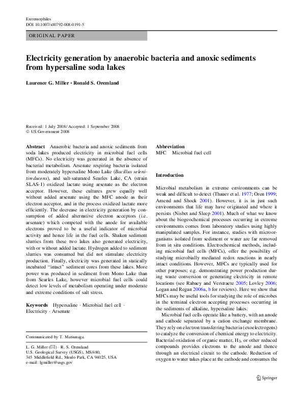 (PDF) Electricity generation by anaerobic bacteria and anoxic sediments ...