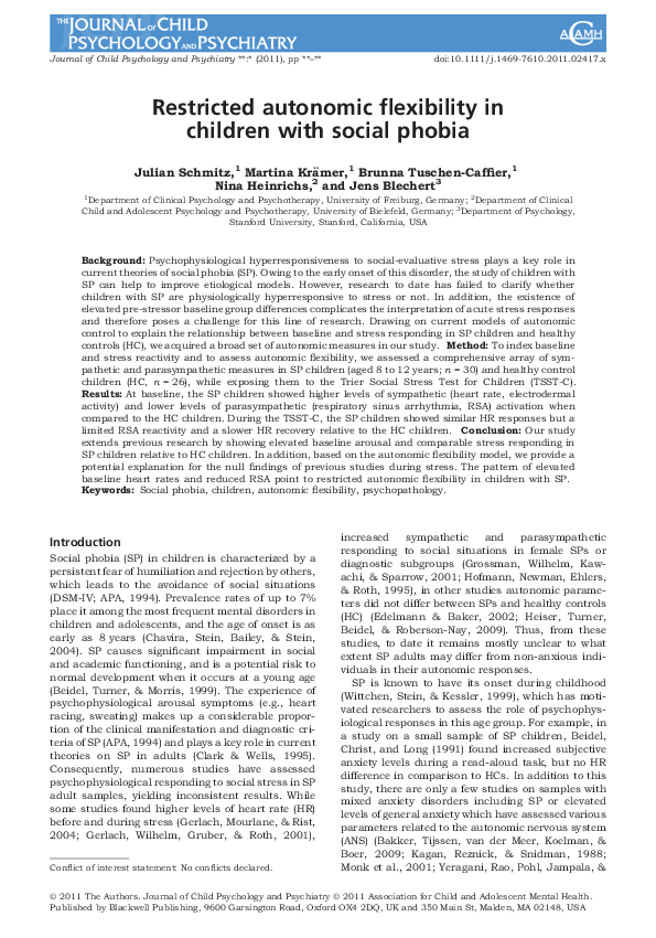 (PDF) Restricted autonomic flexibility in children with social phobia