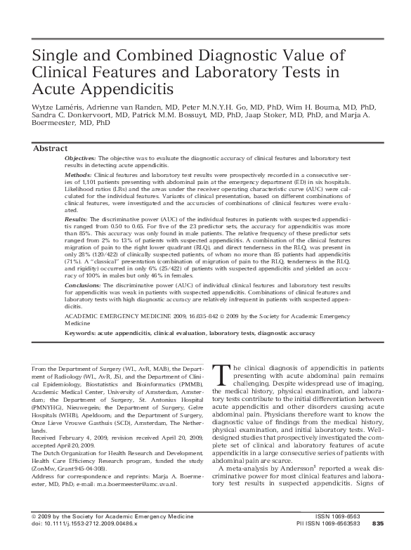 (PDF) Single and Combined Diagnostic Value of Clinical Features and ...