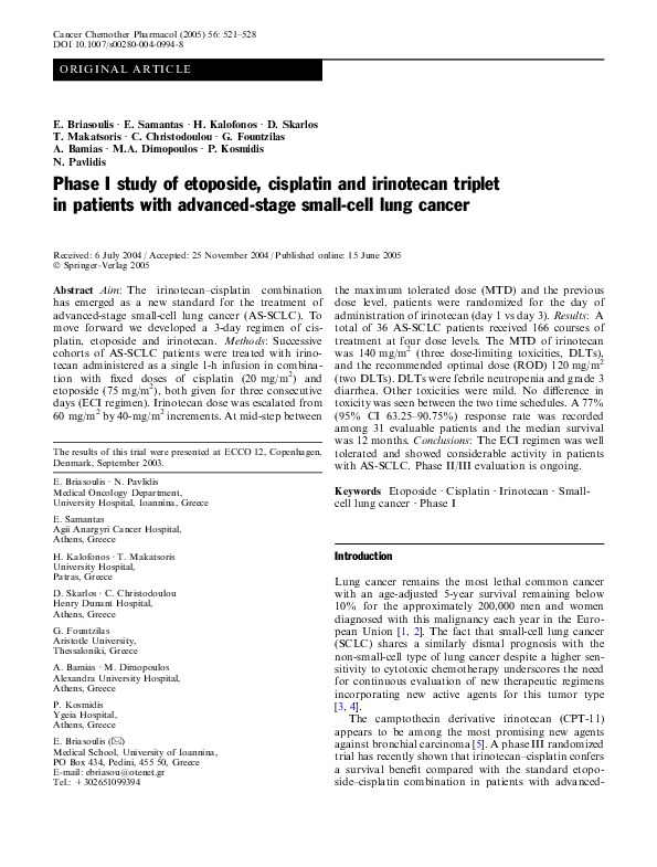 (PDF) VP-16, ifosfamide and cisplatin (VIP) for extensive small cell ...