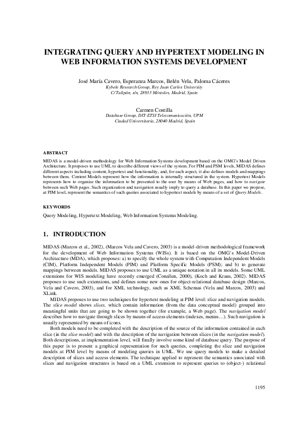 (PDF) Integrating Query and Hypertext Modeling In Web Information Systems Development