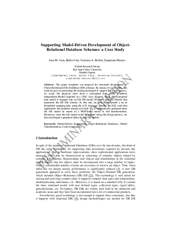 Pdf Supporting Modeldriven Development Of Objectrelational Database