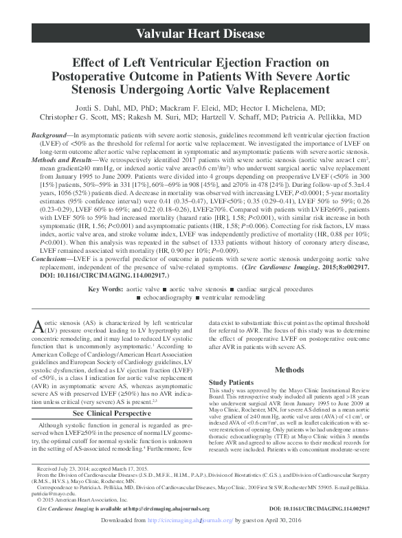 (PDF) Effect of left ventricular ejection fraction on postoperative outcome in patients with ...