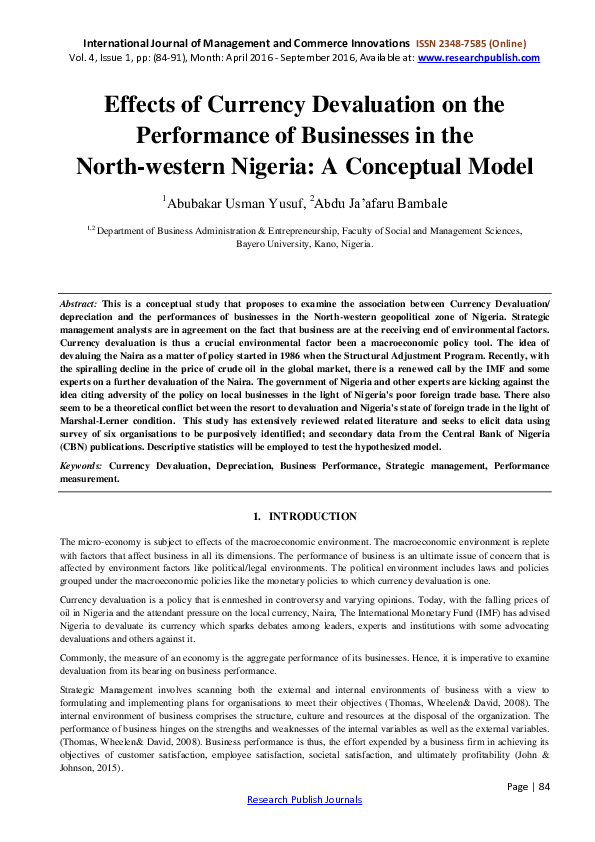 (PDF) Effects of Currency Devaluation on the Performance of Businesses in the North-western ...
