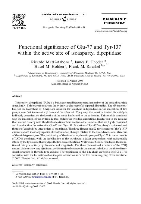 (PDF) Functional significance of Glu-77 and Tyr-137 within the active ...