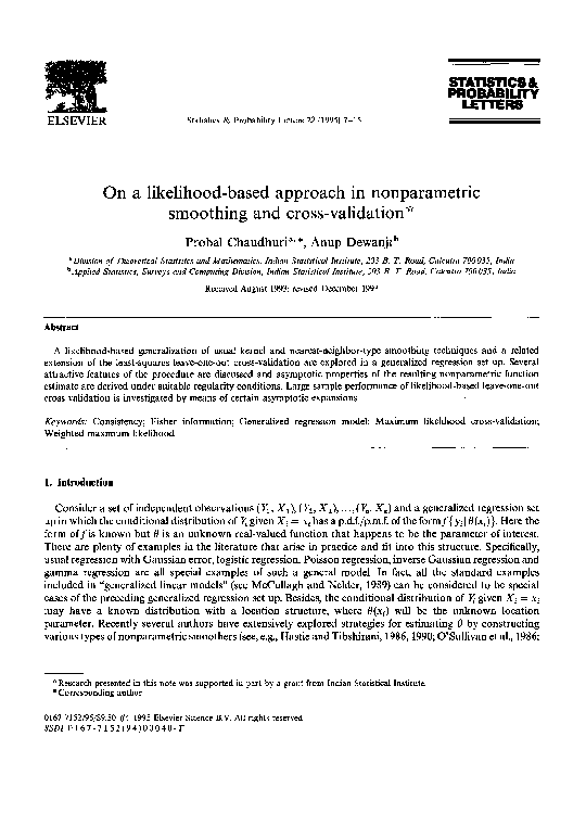 (PDF) On a likelihood-based approach in nonparametric smoothing and cross-validation
