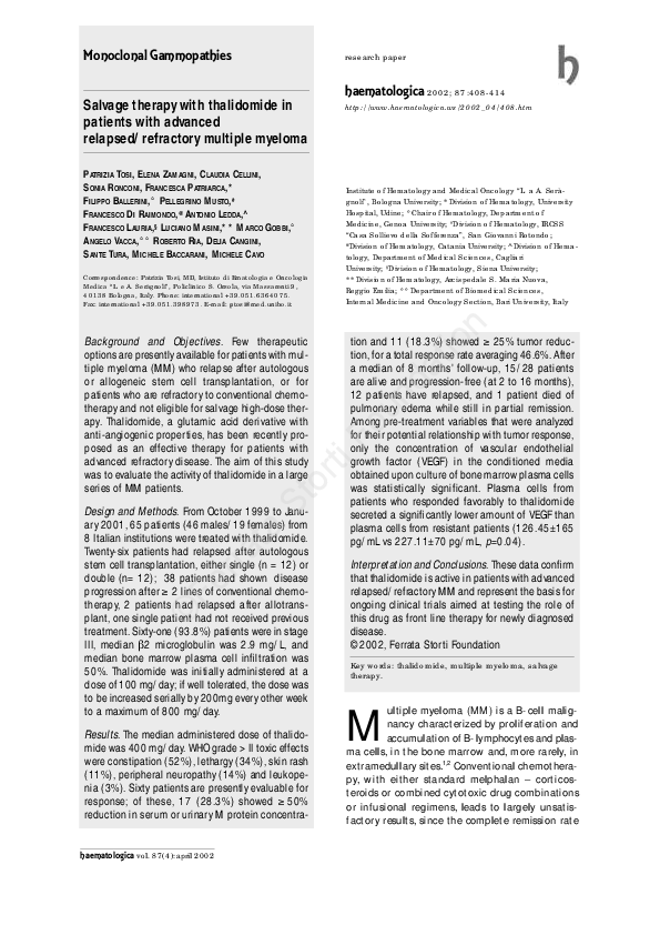 (PDF) Salvage Therapy With Thalidomide In Patients With Advanced Relapsed/Refractory Multiple ...