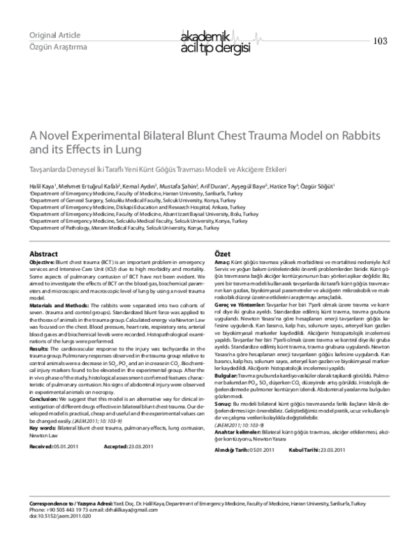 (PDF) A Novel Experimental Bilateral Blunt Chest Trauma Model on ...