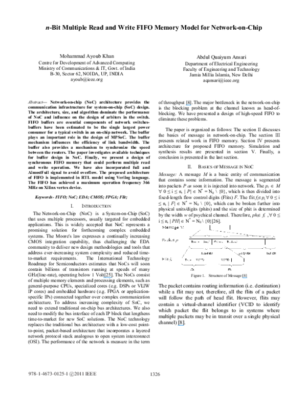 (PDF) n-Bit multiple read and write FIFO memory model for network-on-chip