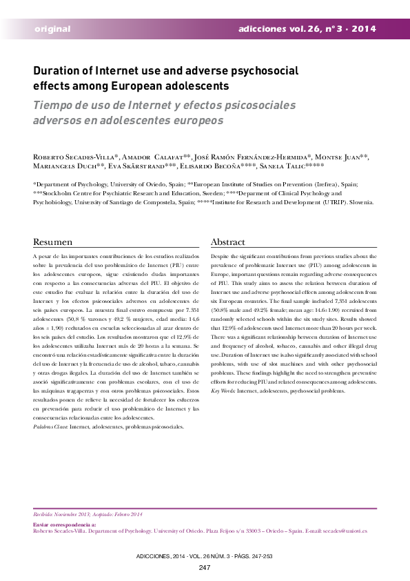 (PDF) Duration of Internet use and adverse psychosocial effects among ...