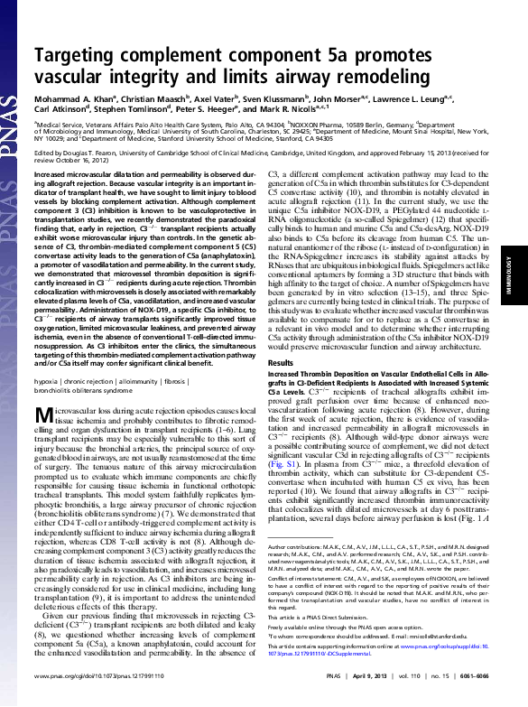 (PDF) Targeting complement component 5a promotes vascular integrity and ...