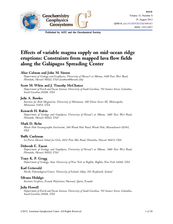 (PDF) Effects of variable magma supply on mid-ocean ridge eruptions ...