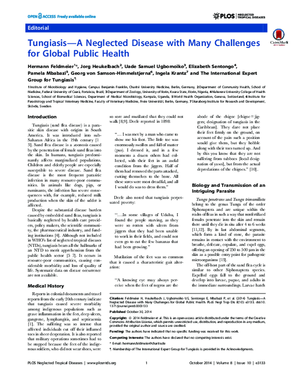 (PDF) Tungiasis—A Neglected Disease with Many Challenges for Global Public Health