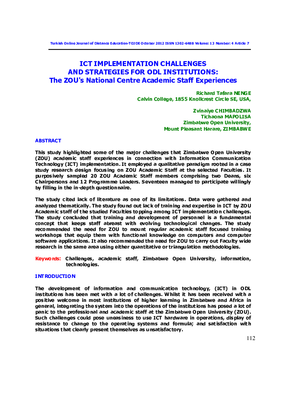 (PDF) ICT IMPLEMENTATION CHALLENGES AND STRATEGIES FOR ODL INSTITUTIONS ...
