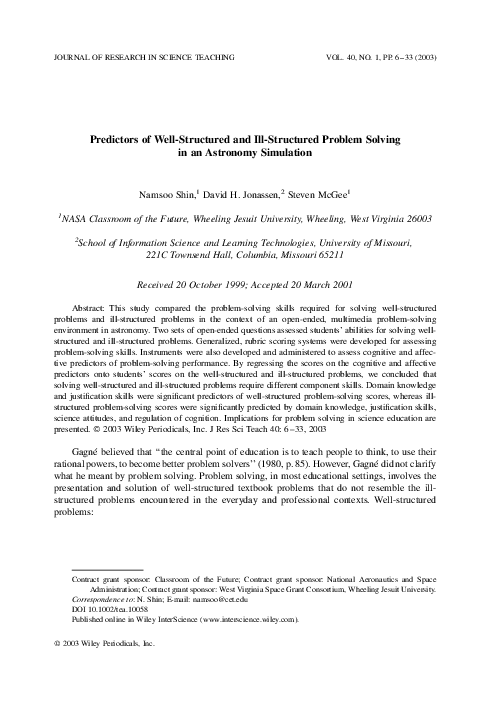 (PDF) Predictors of well-structured and ill-structured problem solving in an astronomy simulation