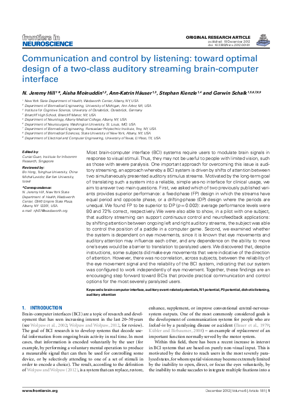 (PDF) Communication and Control by Listening: Toward Optimal Design of ...