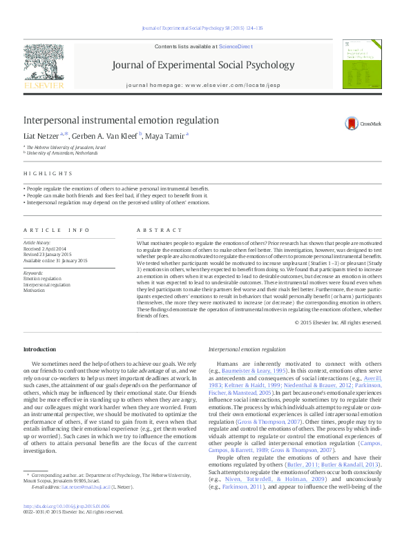 (PDF) Interpersonal instrumental emotion regulation