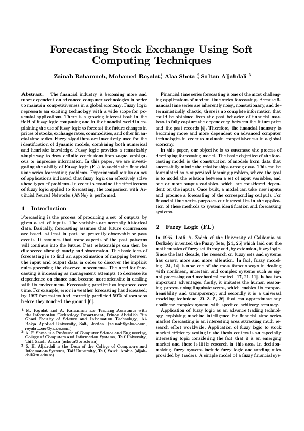(PDF) Forecasting stock exchange using soft computing techniques