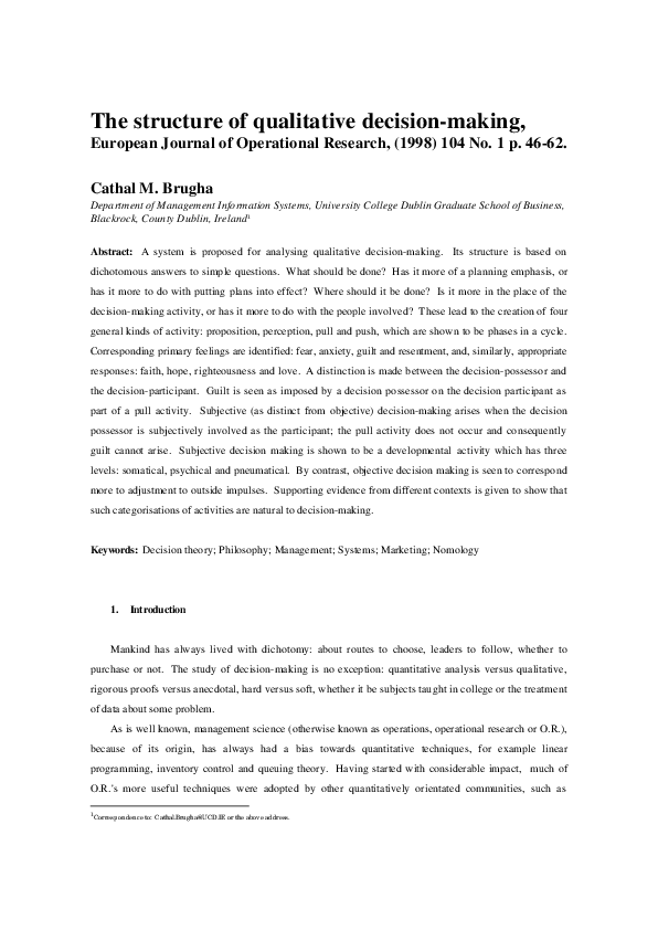 (PDF) The structure of qualitative decision-making
