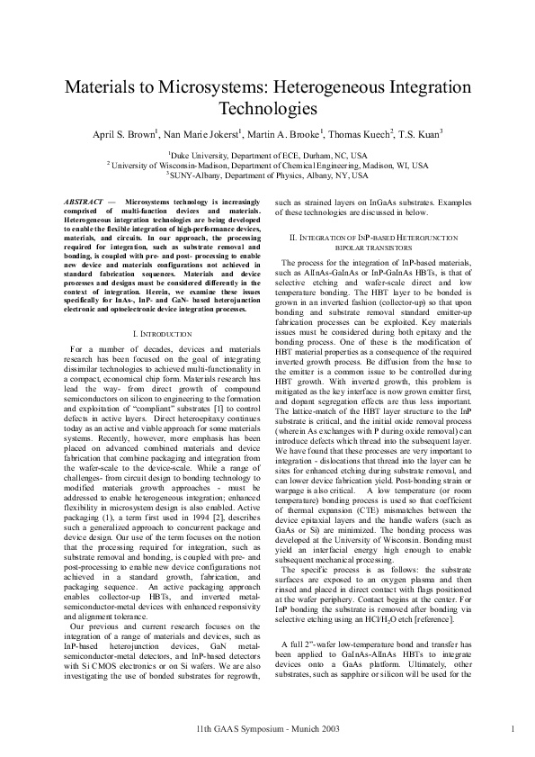 (PDF) Materials to microsystems: heterogeneous integration technologies