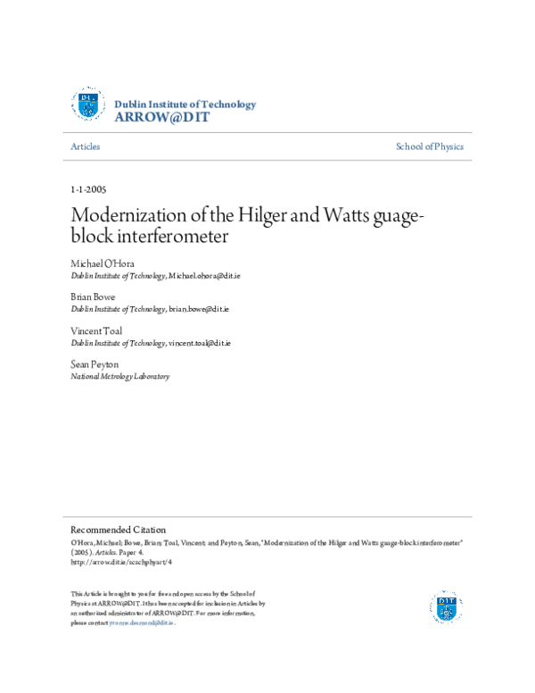 (PDF) Modernization of the Hilger & Watts gauge-block interferometer