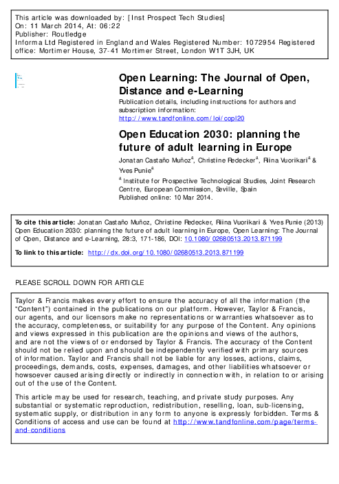 (PDF) Open Education 2030: planning the future of adult learning in Europe
