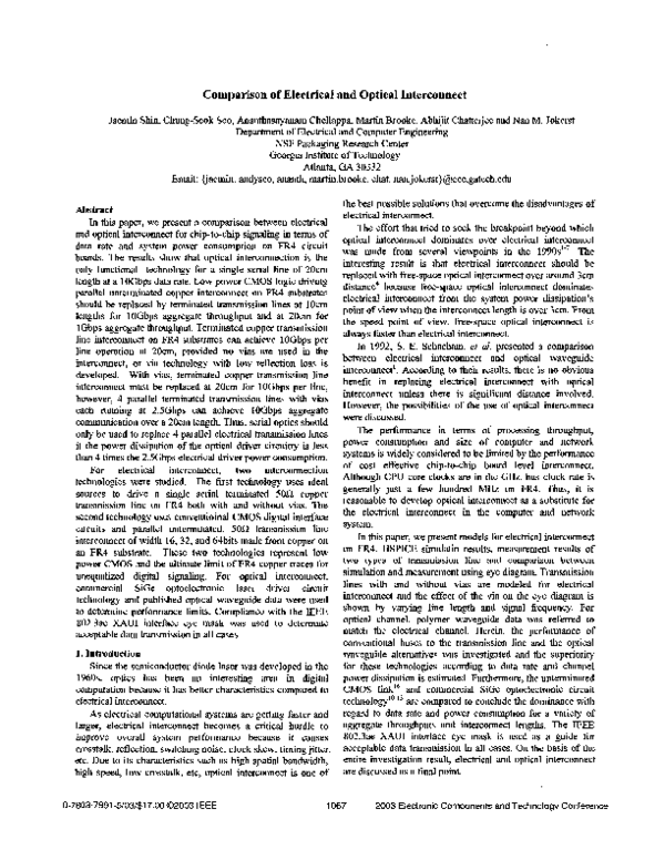 (PDF) Comparison of electrical and optical interconnect