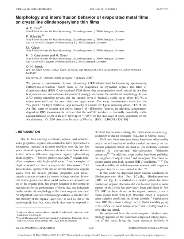 (PDF) Morphology and interdiffusion behavior of evaporated metal films ...