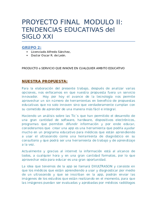 (DOC) PROYECTO FINAL MODULO II: TENDENCIAS EDUCATIVAS del SIGLO XXI GRUPO 2: NUESTRA PROPUESTA