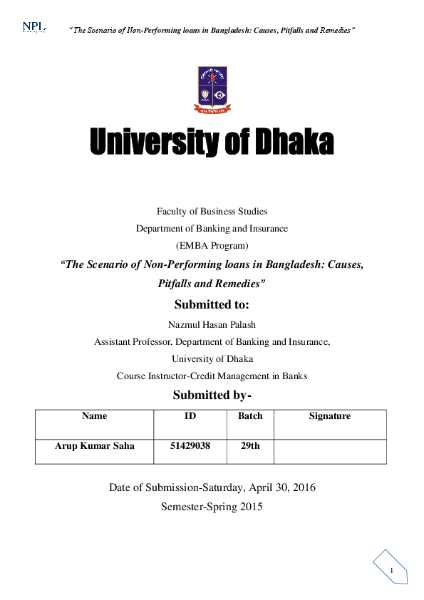 (PDF) " The Scenario of Non-Performing loans in Bangladesh: Causes ...