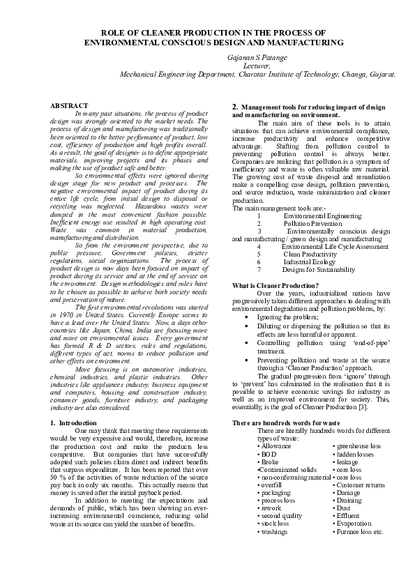 (DOC) Role of Cleaner production in the process of ECDM Cleaner ...