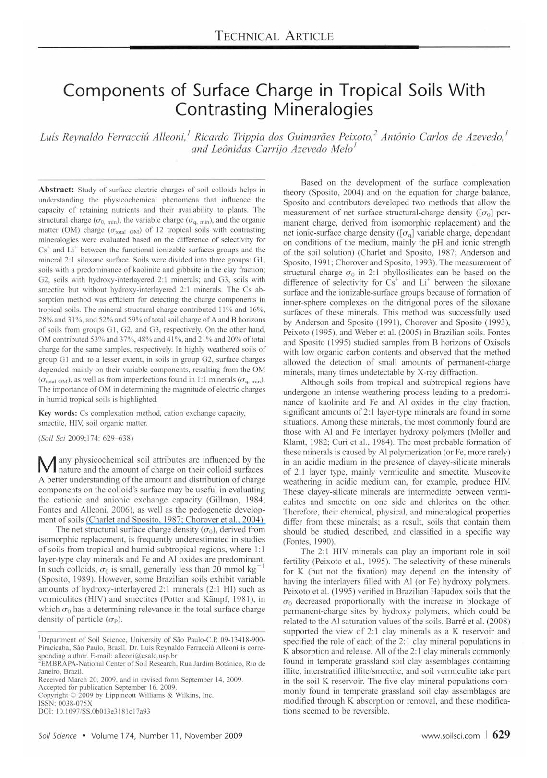 (PDF) Components of Surface Charge in Tropical Soils With Contrasting ...
