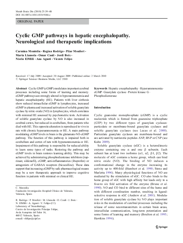 (PDF) Cyclic GMP pathways in hepatic encephalopathy. Neurological and ...