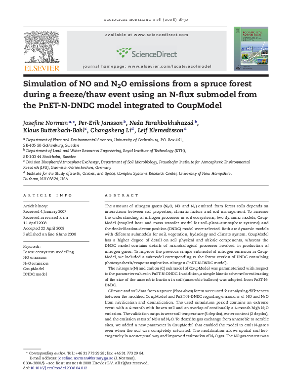 (PDF) Simulation of NO and N2O emissions from a spruce forest during a ...