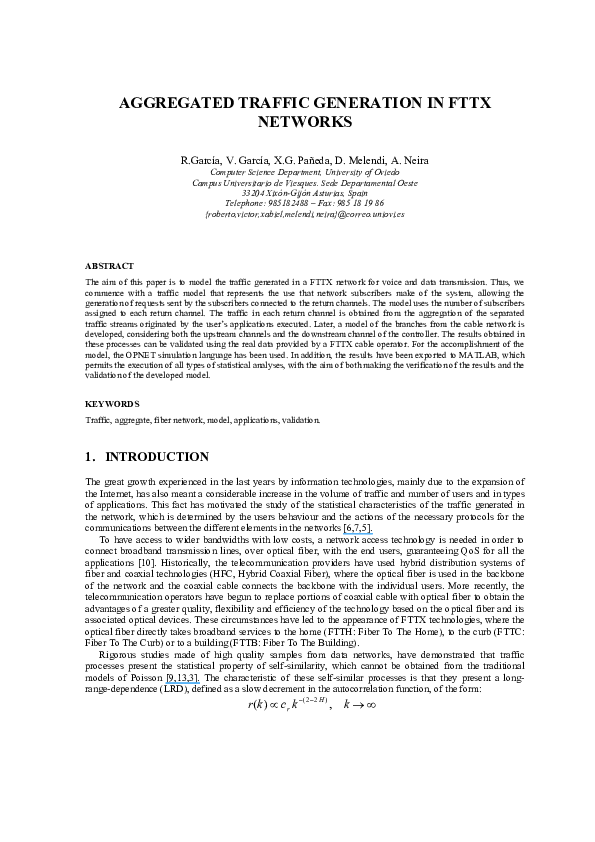 (PDF) AGGREGATED TRAFFIC GENERATION IN FTTX NETWORKS