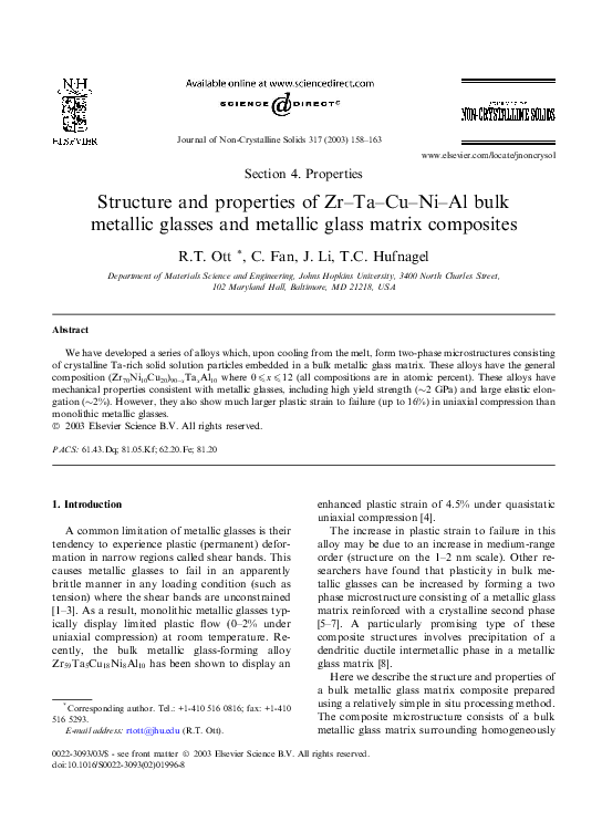 (PDF) Structure and properties of Zr–Ta–Cu–Ni–Al bulk metallic glasses ...