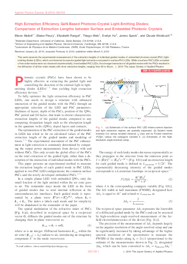 (PDF) Photonic-crystal GaN light-emitting diodes with tailored guided modes distribution | RAjat ...
