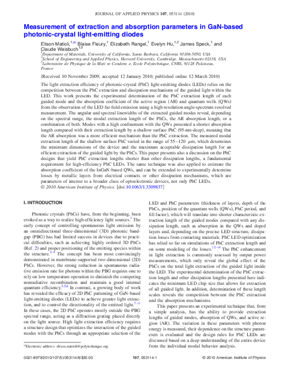 (PDF) Photonic-crystal GaN light-emitting diodes with tailored guided modes distribution | RAjat ...
