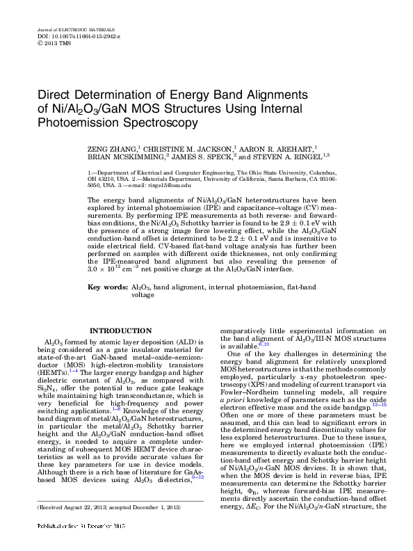 (PDF) Direct Determination of Energy Band Alignments of Ni/Al2O3/GaN ...