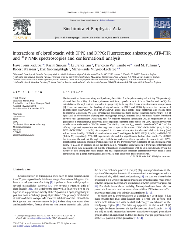 (PDF) Interactions of ciprofloxacin with DPPC and DPPG: Fluorescence ...