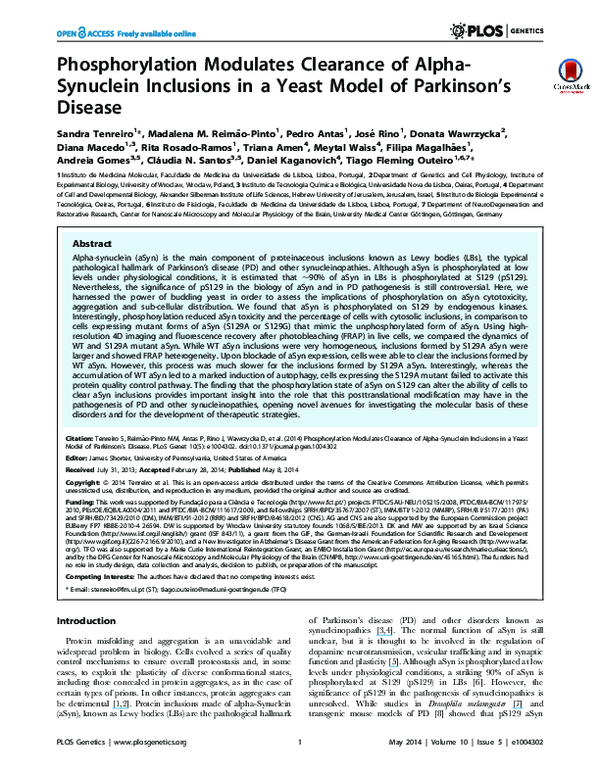 (PDF) Phosphorylation Modulates Clearance of Alpha-Synuclein Inclusions ...